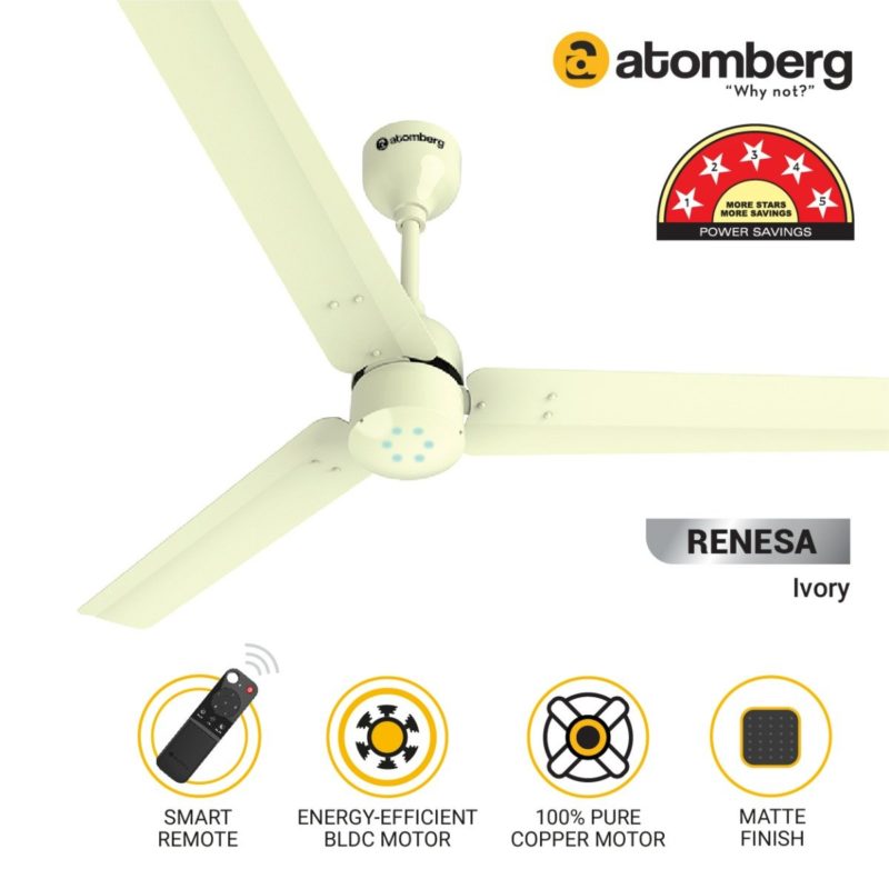 Atomberg Renesa BLDC Ceiling Fan - Ivory Finish - 1200mm - ShiningBulb.com